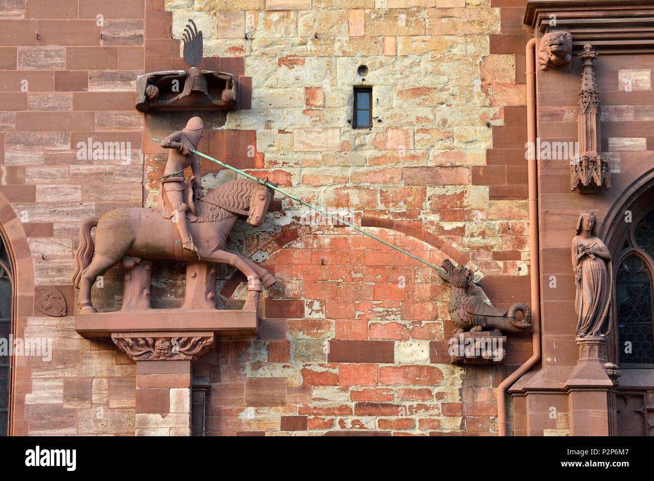 Switzerland, Basel, Münsterplatz, the Cathedral (Münster), St George ...