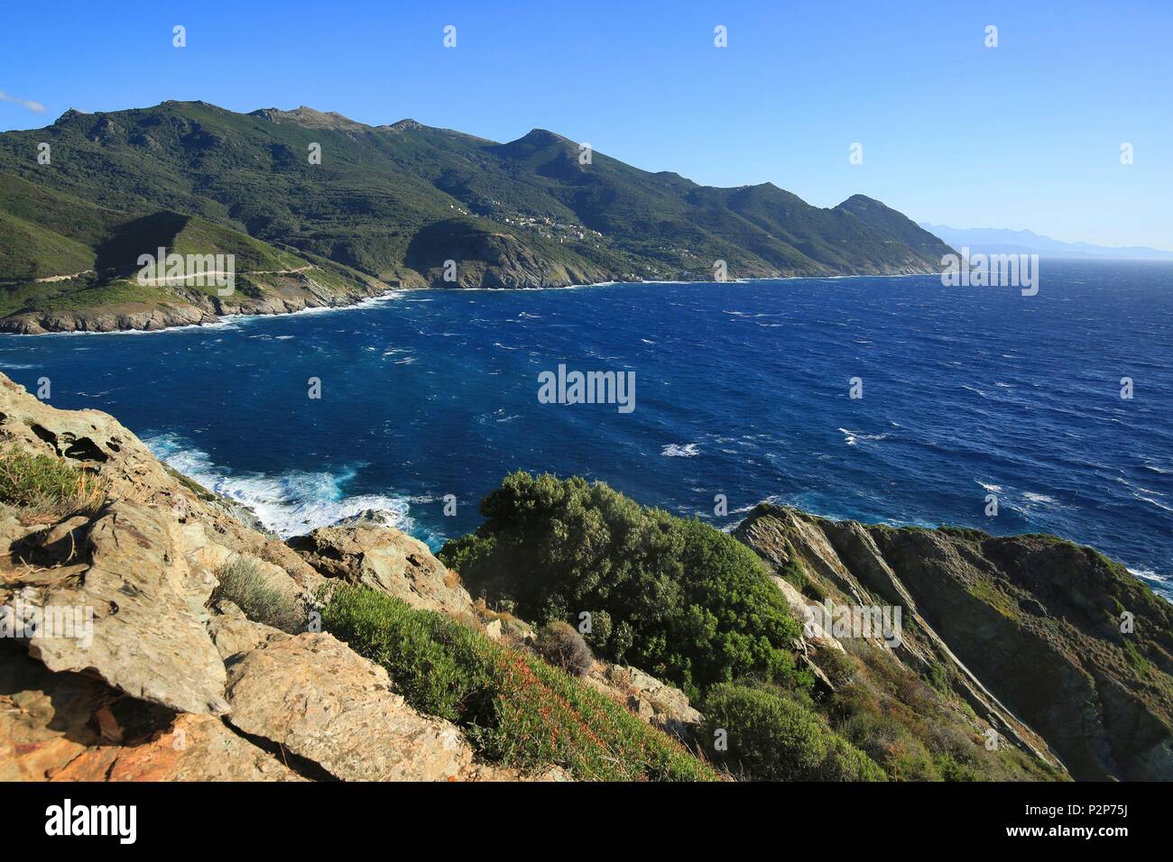 France, Haute Corse, Cap Corse, Landscape of Cap Corse near Pino Stock ...
