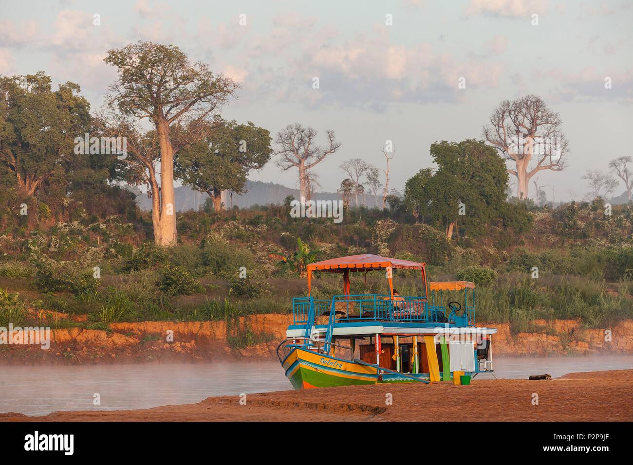 Madagascar, Menabe region Bemaraha massif, barge on the Tsiribihina ...