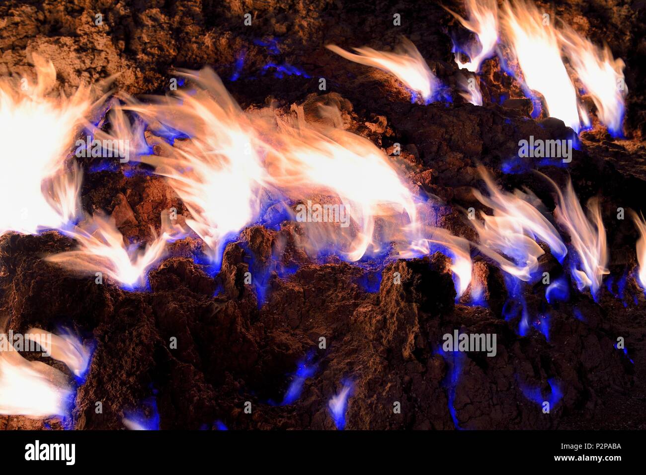 Azerbaijan, Baku, Absheron Peninsula, Yanar Dag meaning burning ...