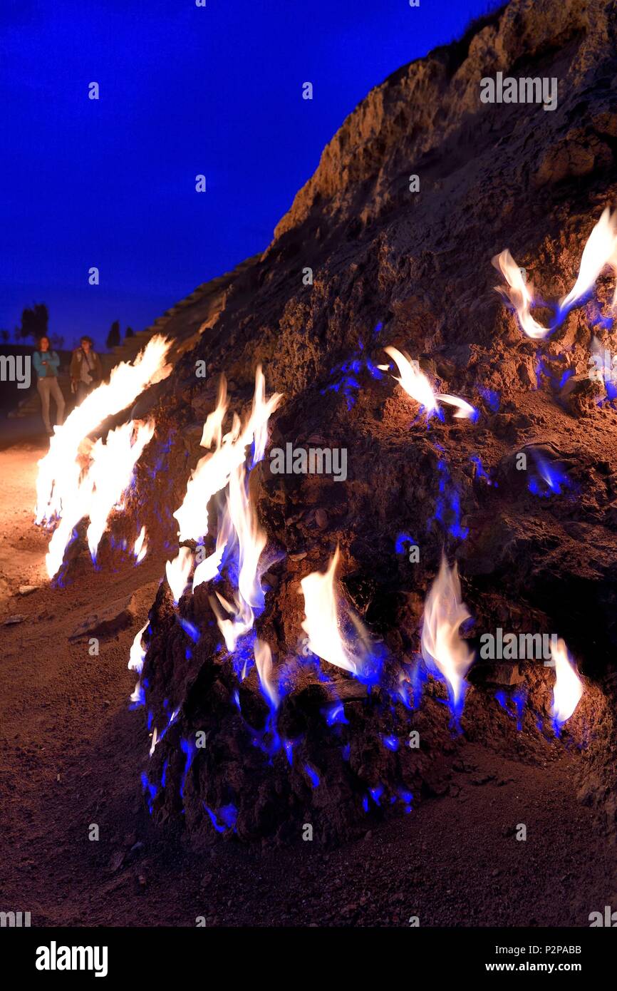 Azerbaijan, Baku, Absheron Peninsula, Yanar Dag meaning burning ...
