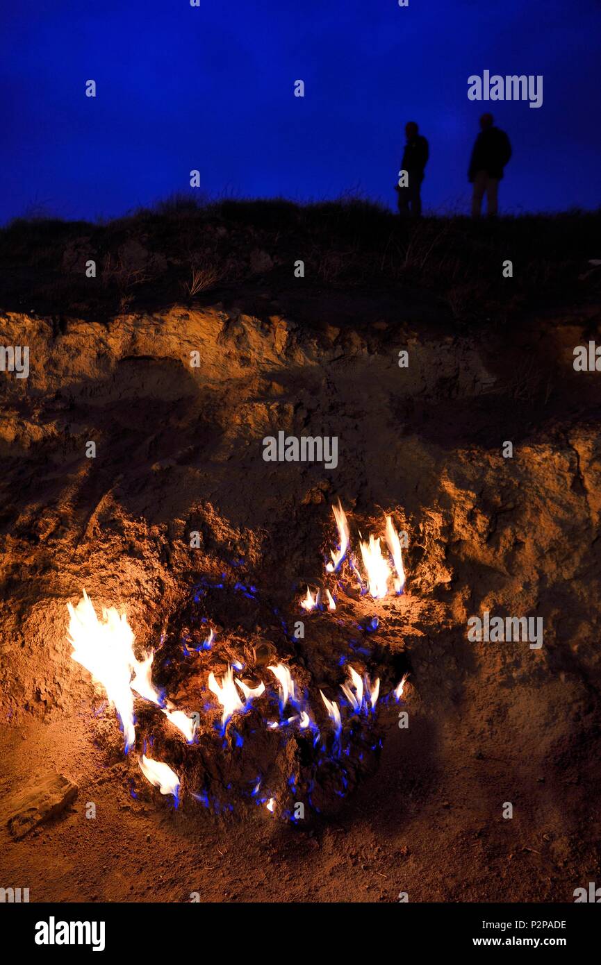 Azerbaijan, Baku, Absheron Peninsula, Yanar Dag meaning burning ...