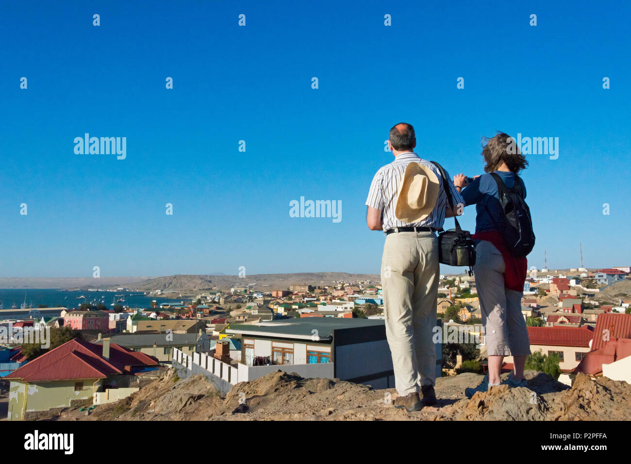 Tourists watching old town, Luderitz, Karas Region, Namibia Stock Photo ...