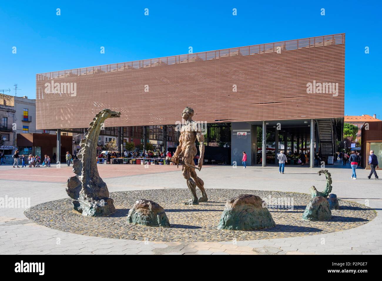 Spain, Catalonia, Figueras, Plaça Catalunya, Saint George and the ...