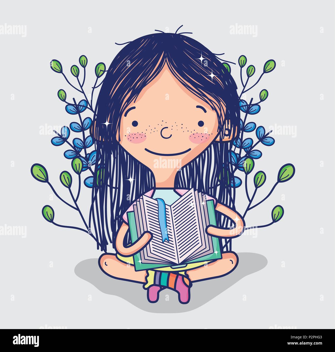 Cute girl reading a book cartoon Stock Vector Image & Art - Alamy