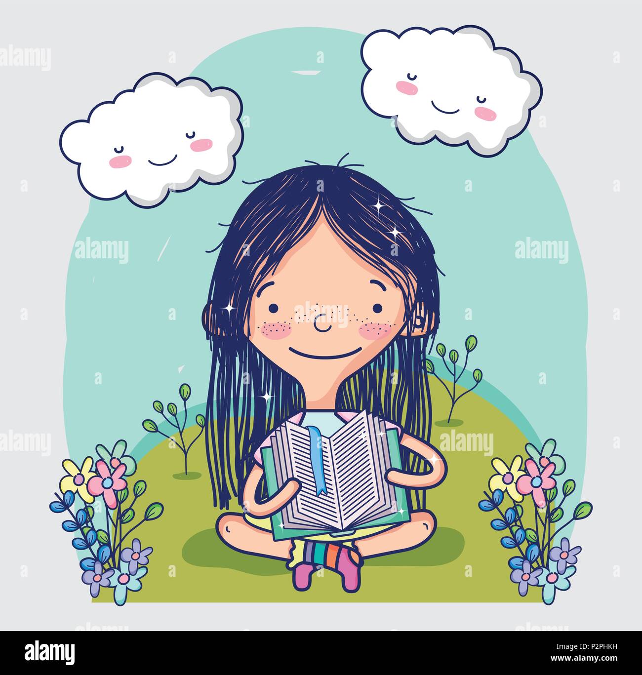 Cute girl reading a book cartoon Stock Vector Image & Art - Alamy