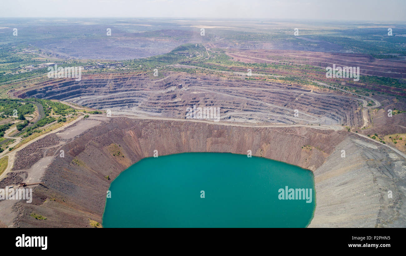 Aerial view of flooded quarry Mining-dressing quarry is flooded Stock ...