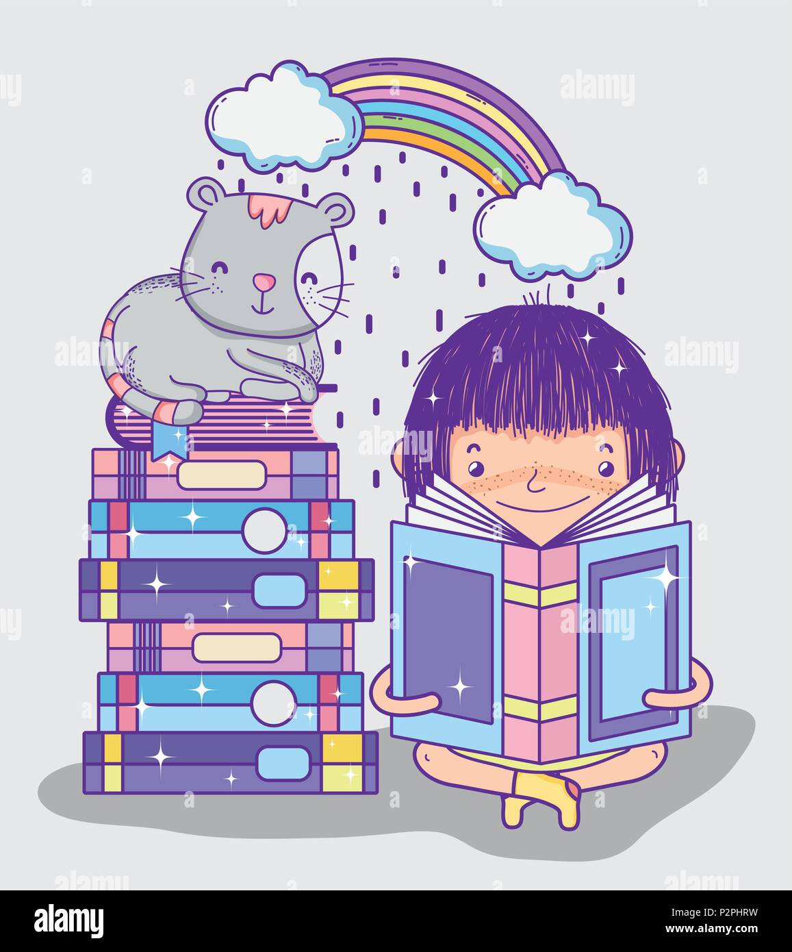 Cute girl with books Stock Vector Image & Art - Alamy