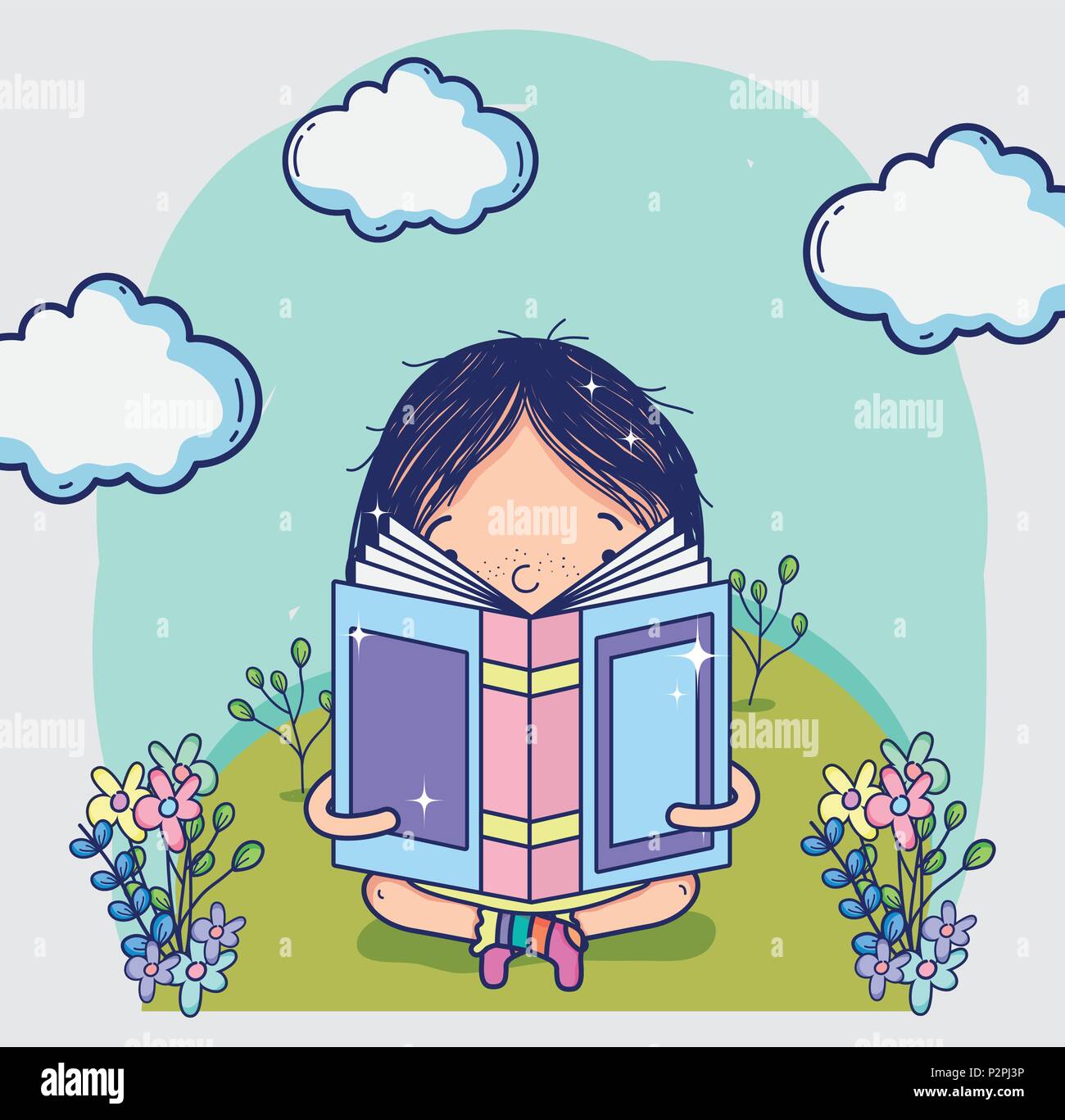 Cute girl reading a book cartoon Stock Vector Image & Art - Alamy