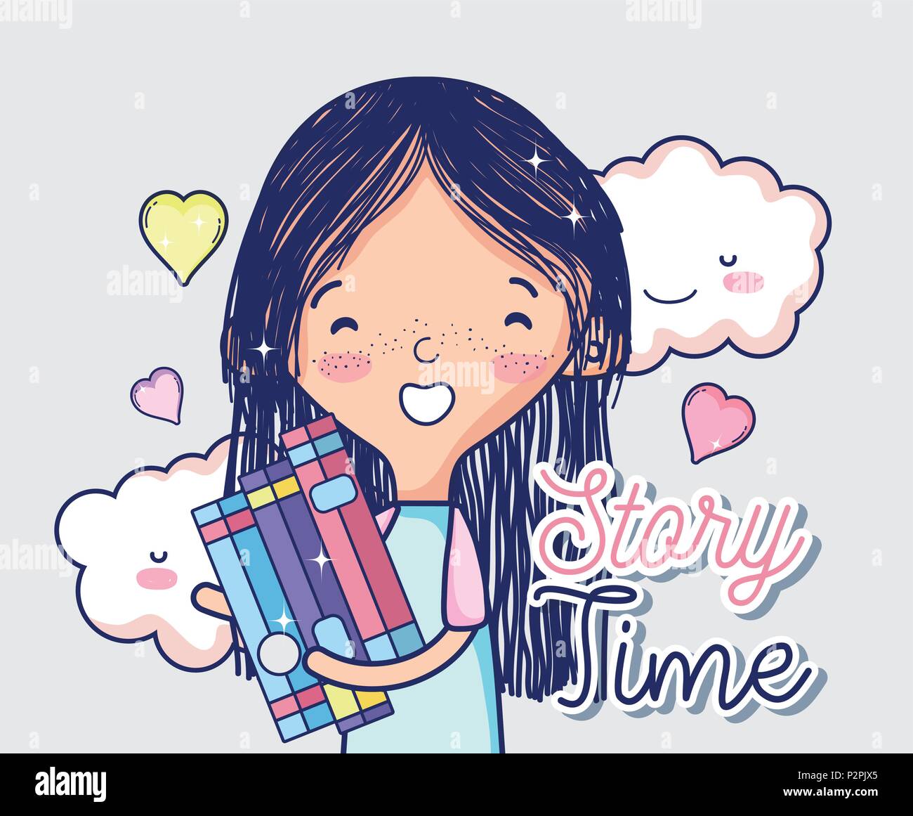 Cute girl with books Stock Vector Image & Art - Alamy