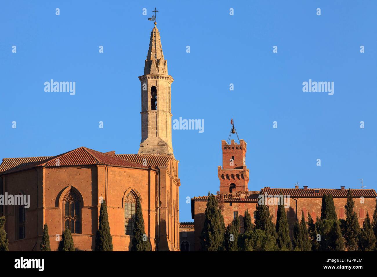 Italy, Tuscany, view of Pienza and its church, Unesco city and ideal ...