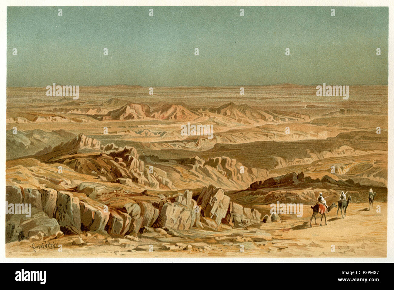 Eastern Sahara with dromedaries and riders, Heyn 1904 Stock Photo - Alamy