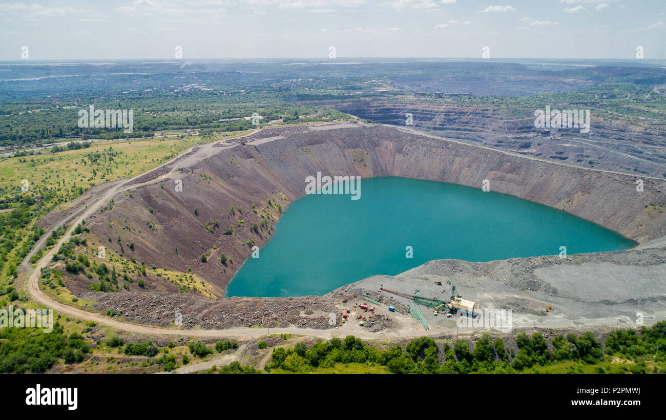 Aerial view of flooded quarry Mining-dressing quarry is flooded Stock ...