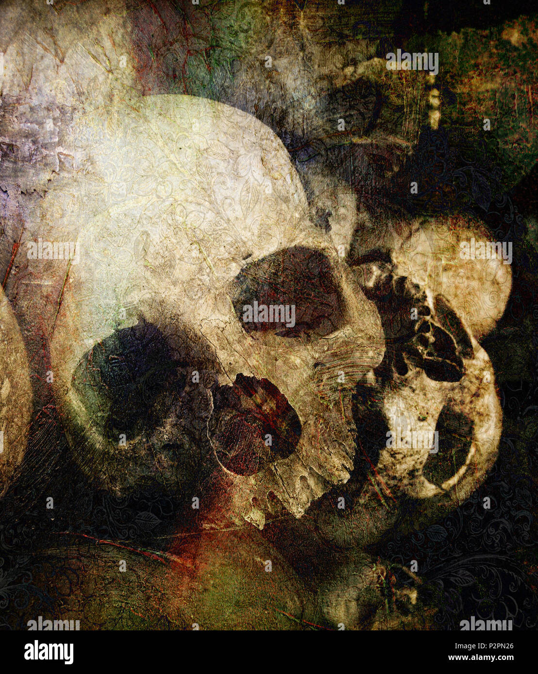 concept death with human skulls with grunge layers dark image Stock ...