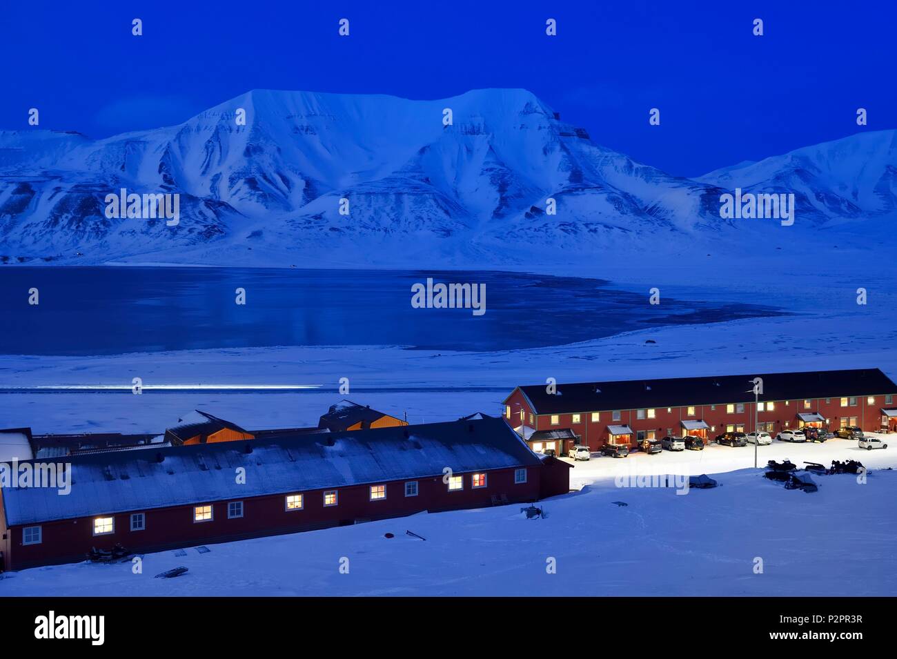 Norway, Svalbard, Spitzbergen, Longyearbyen, residential buildings and ...