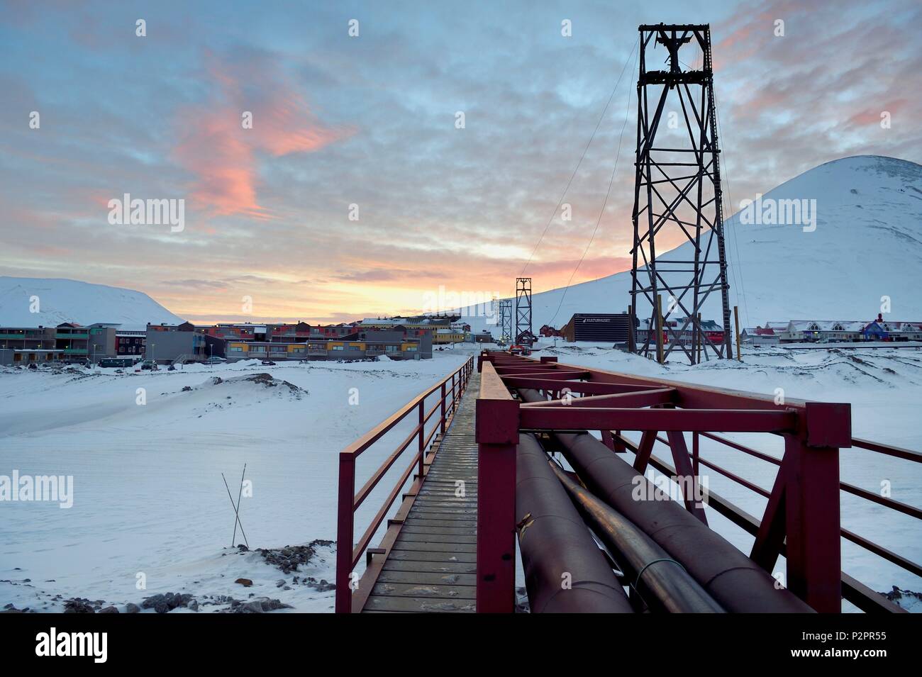 Norway, Svalbard, Spitzbergen, Longyearbyen, thermal heating pipes that ...