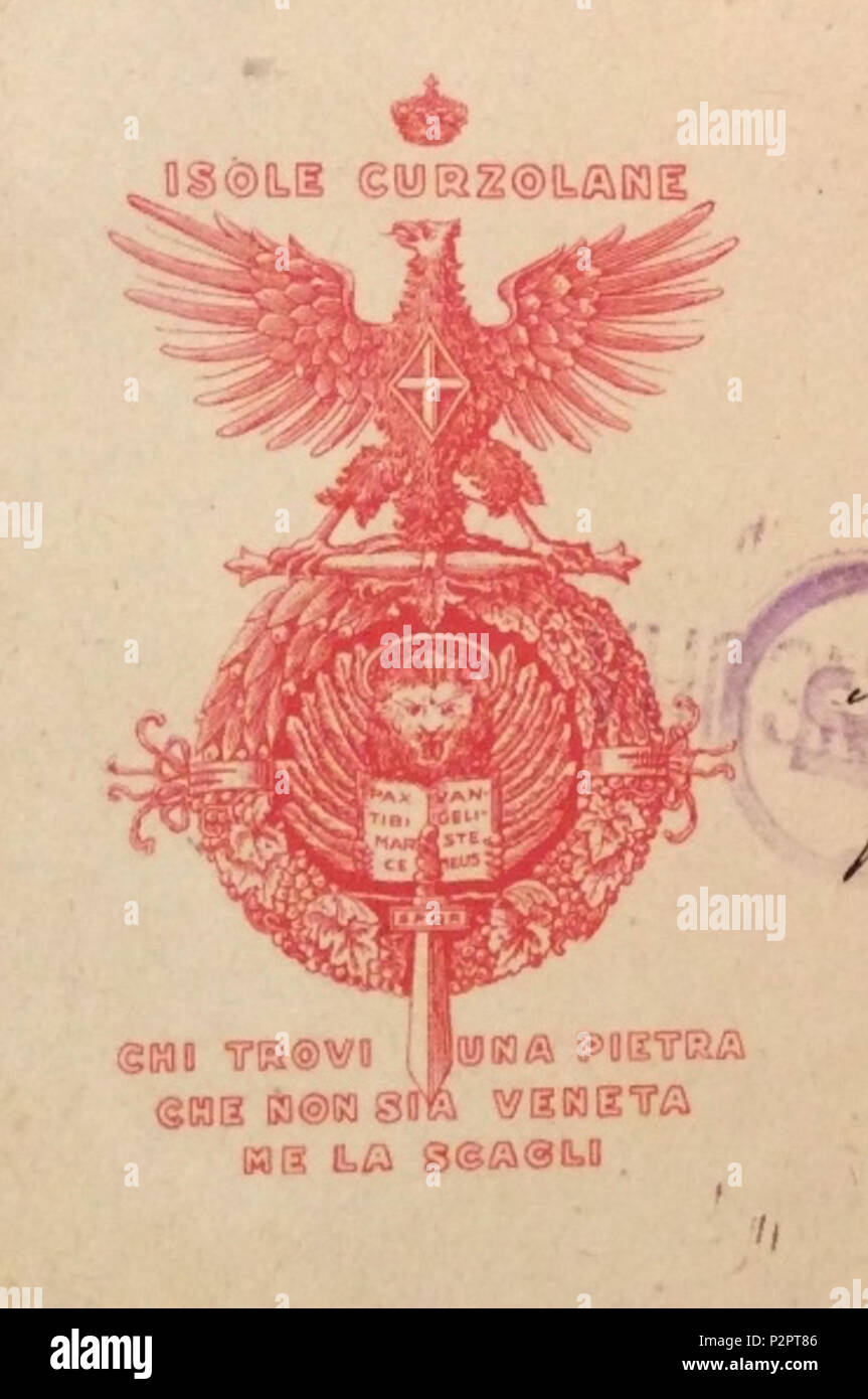 . Coat of arms of the Kor?ulan Archipelago on a 1920 Italian postcard ...