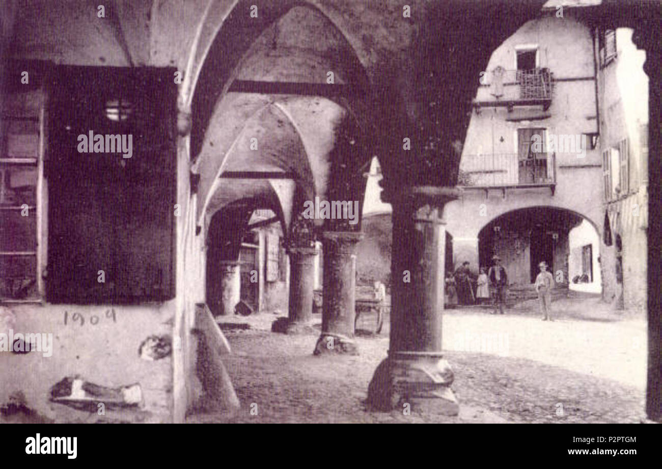 . English: Piazza Ponte in Tenda, Italy now Tende, France. 1909 ...