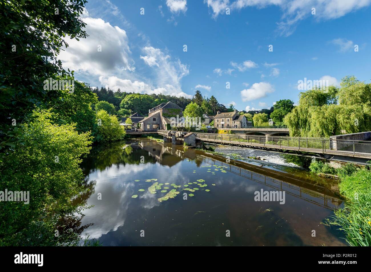 France, Morbihan, La Gacilly, Yves Rocher House and the Aff river Stock ...
