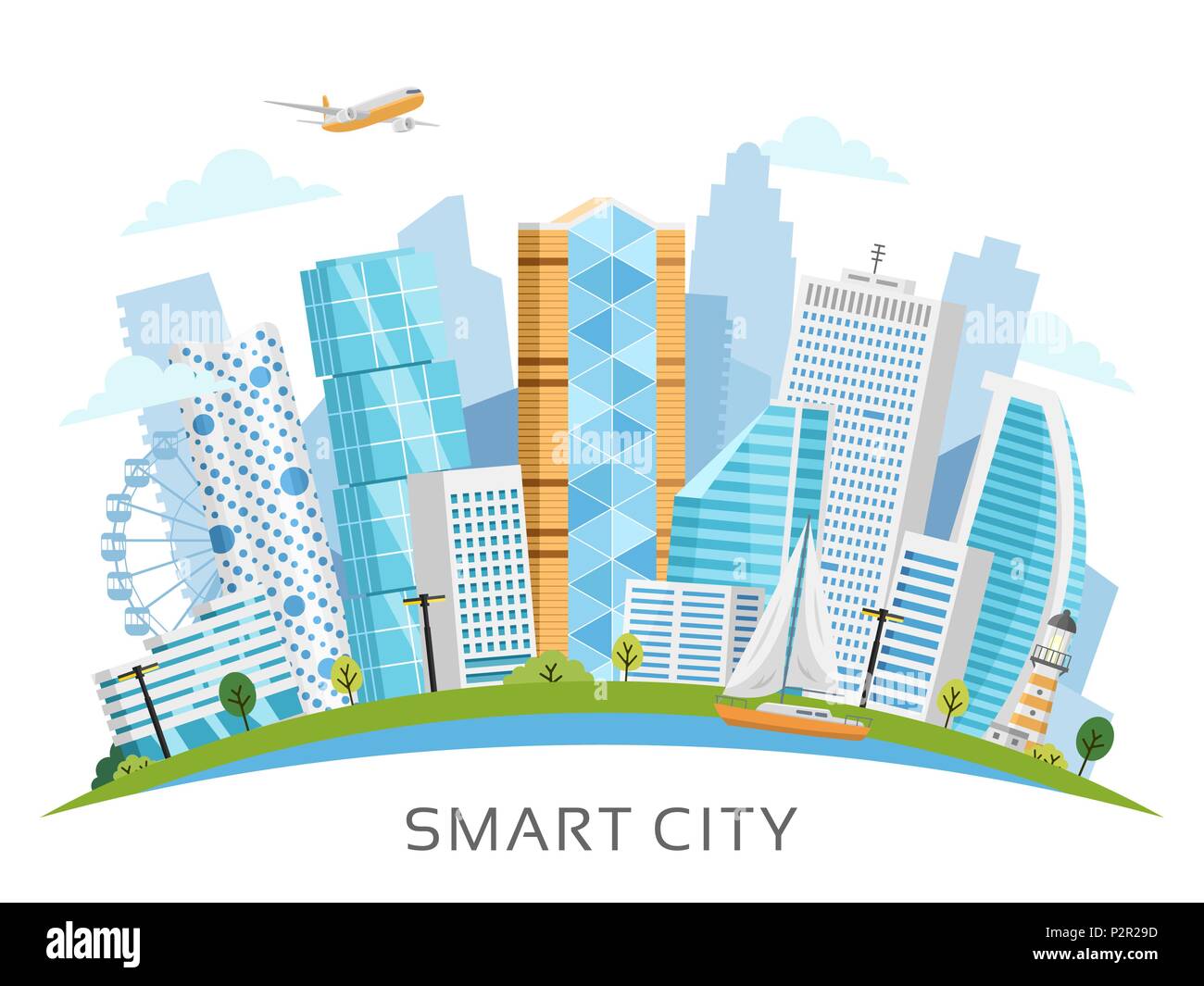 Smart city vector arch landscape with skyscrapers Stock Vector Image ...