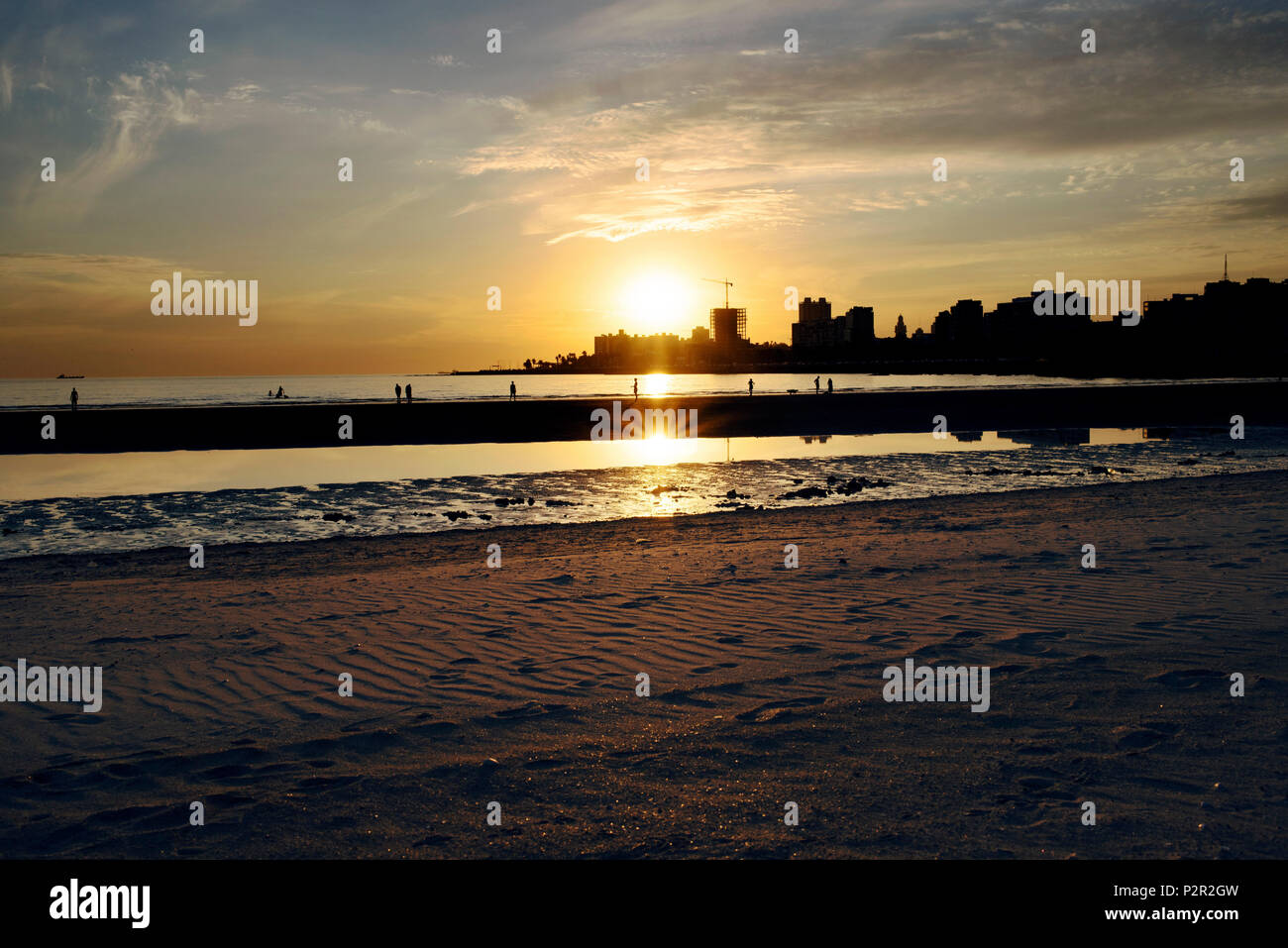 Extraordinary sunset in Playa Ramirez, Montevideo (Uruguay Stock Photo ...
