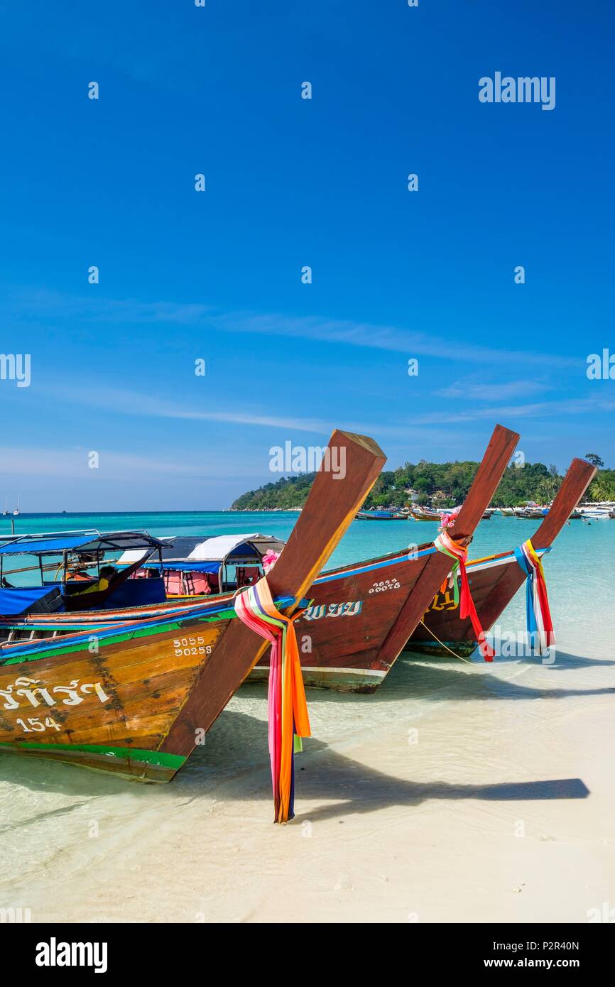 Thailand, Satun province, Ko Lipe island, Pattaya white sand beach ...