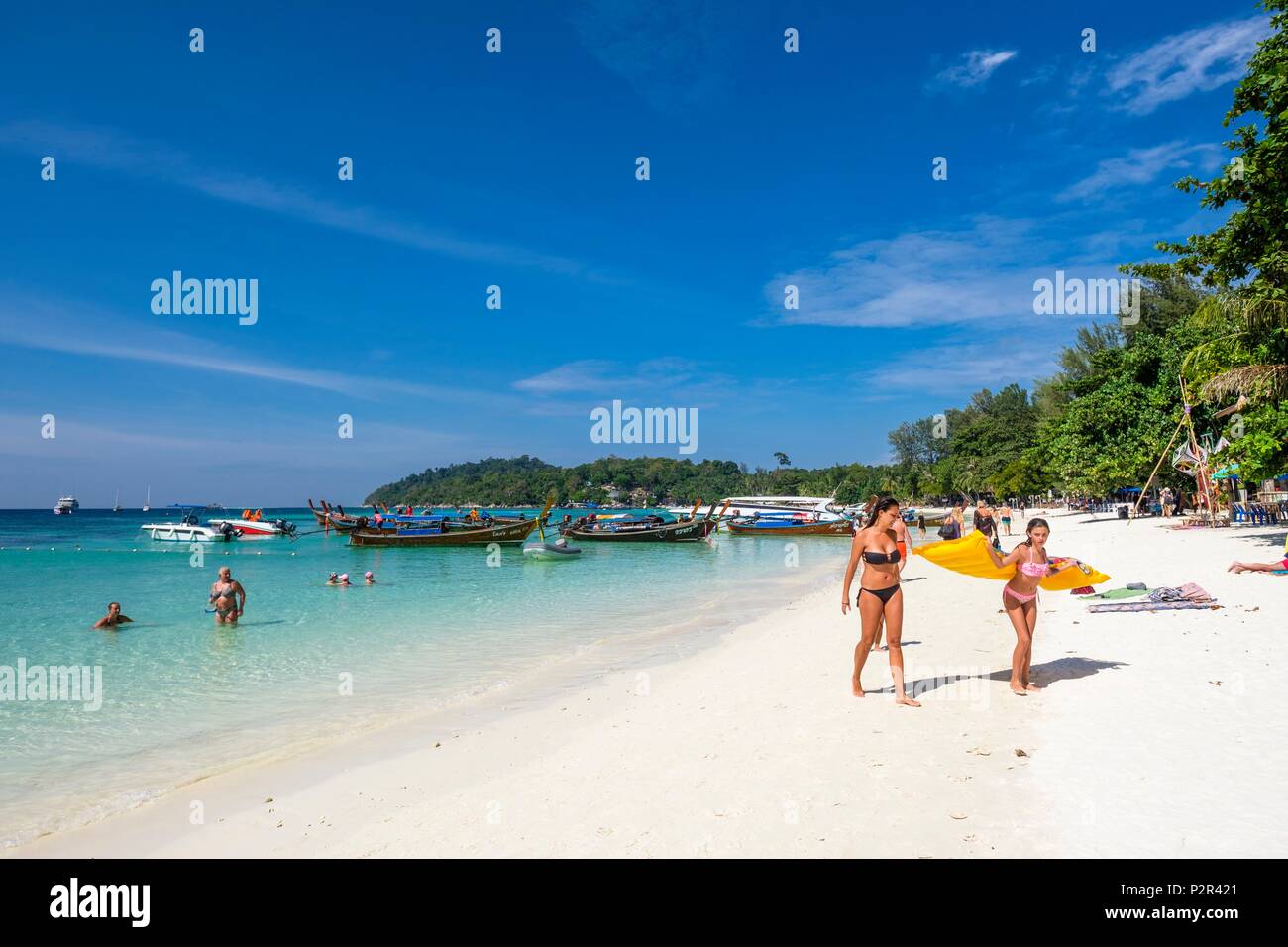 Thailand, Satun province, Ko Lipe island, Pattaya beach, long white ...