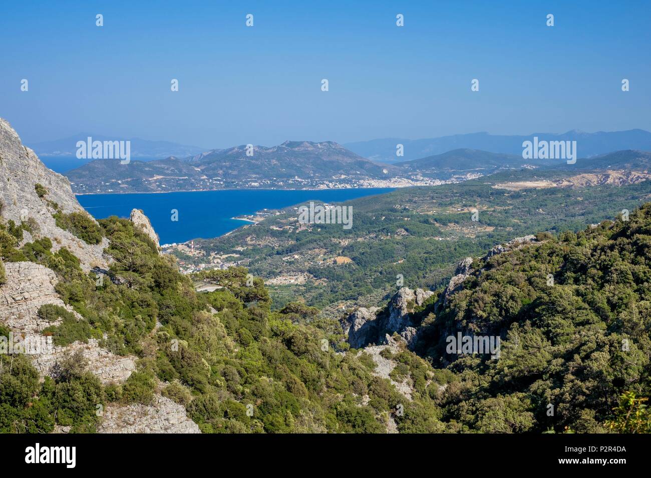 Greece, Samos island, panorama from the hiking trail between Vourliotes ...
