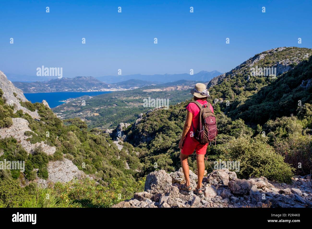 Greece, Samos island, hiking between Vourliotes and Kokkari, panorama ...