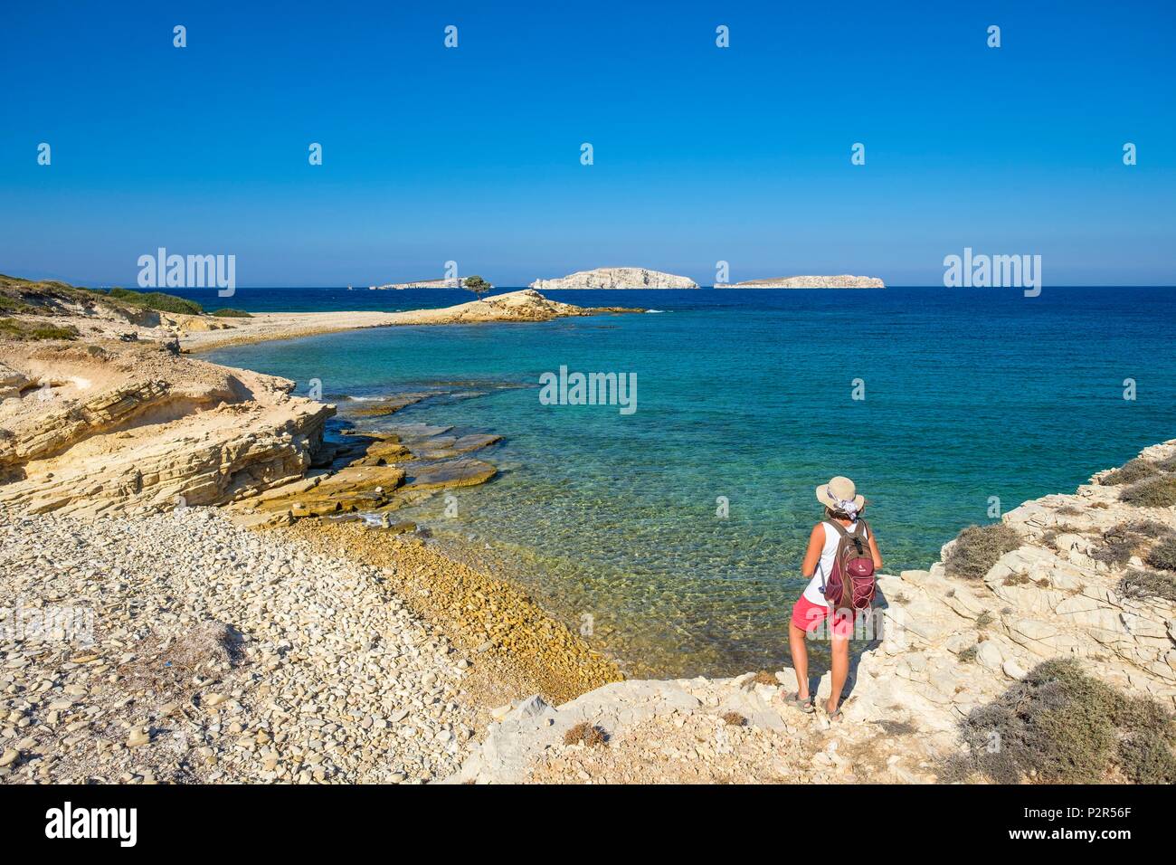 Greece, Dodecanese archipelago, Lipsi island, Monodendri bay and beach ...