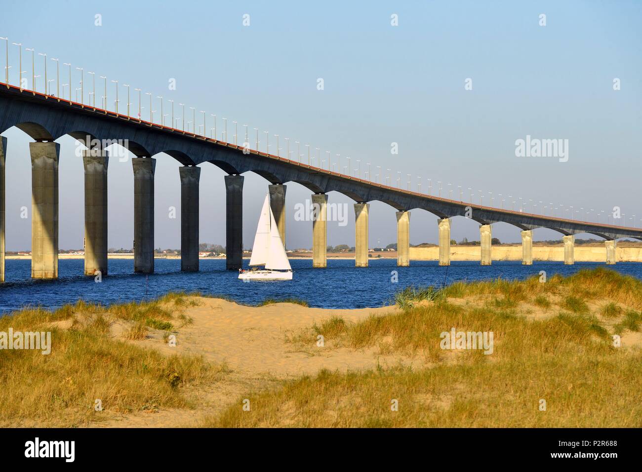 France, Charente Maritime, Ile de Re, Rivedoux Plage, bridge across Ile ...