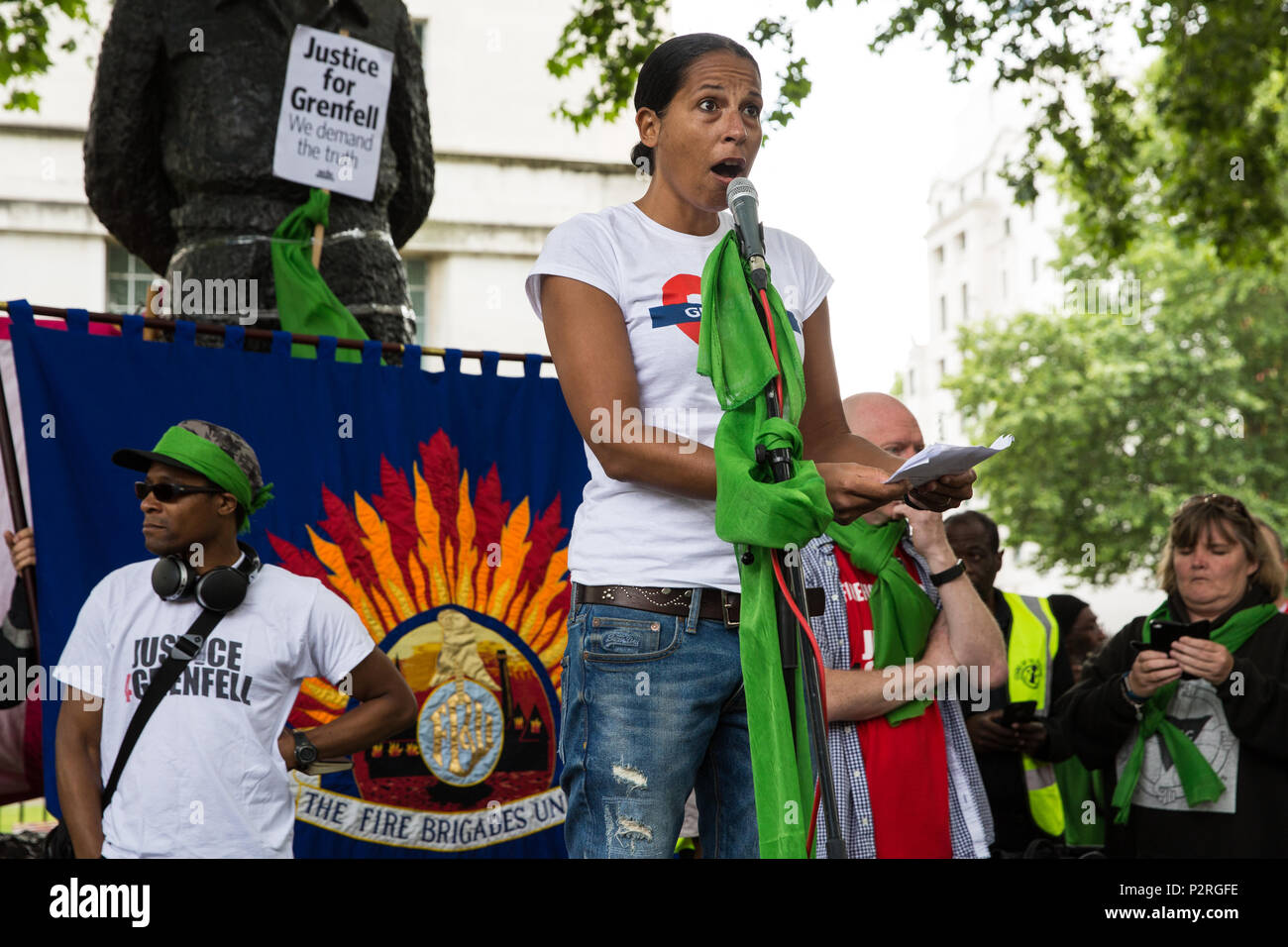 London, UK. 16th June, 2018. Lucy Masoud of the Fire Brigades Union ...