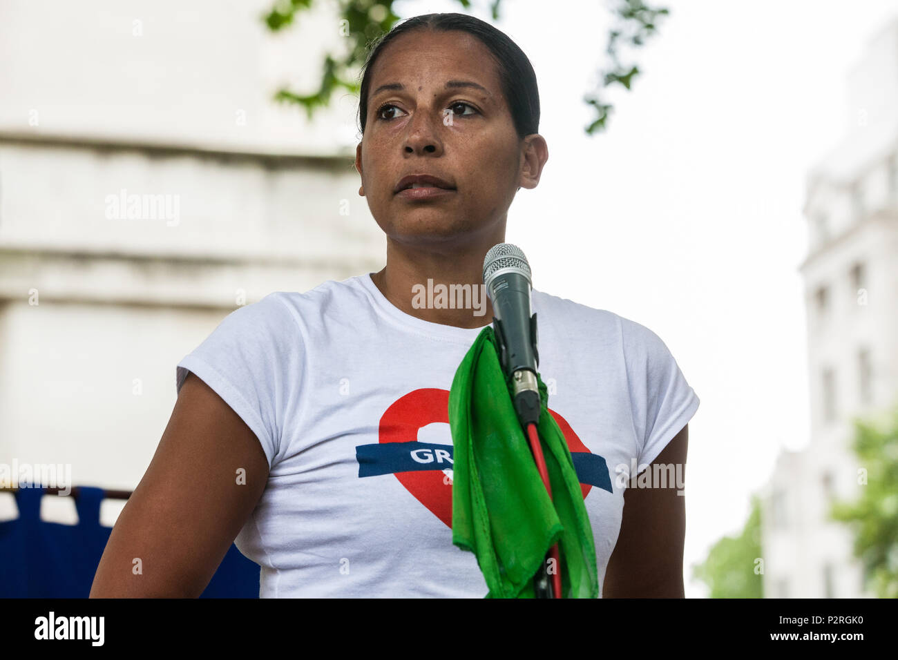 London, UK. 16th June, 2018. Lucy Masoud of the Fire Brigades Union ...
