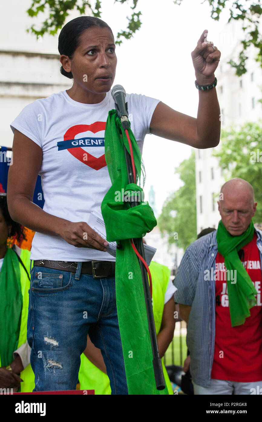 London, UK. 16th June, 2018. Lucy Masoud of the Fire Brigades Union ...
