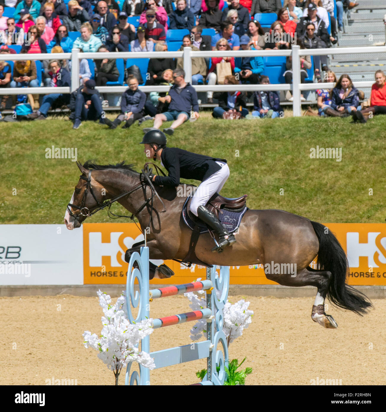 Bolesworth, Cheshire, UK. 16th Jun, 2018. Show jumper Robert Murphy ...