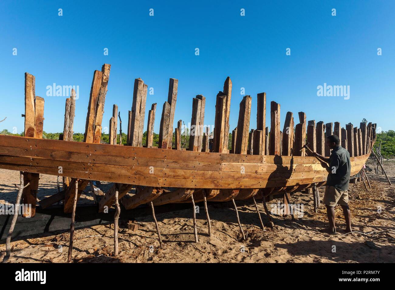 Madagascar, Menabe region, Belo sur Mer, building a traditional dhow ...