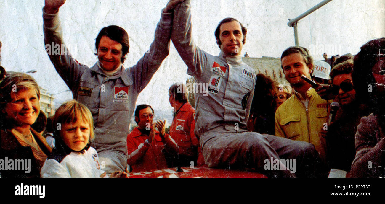 . From left to right: co-driver Mario Mannucci and rally driver Sandro ...