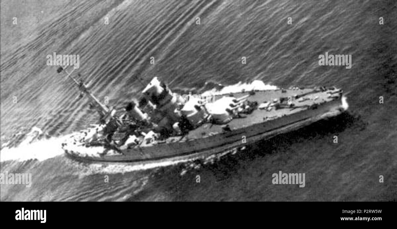 . English: An aerial view of Conte di Cavour after her reconstruction ...