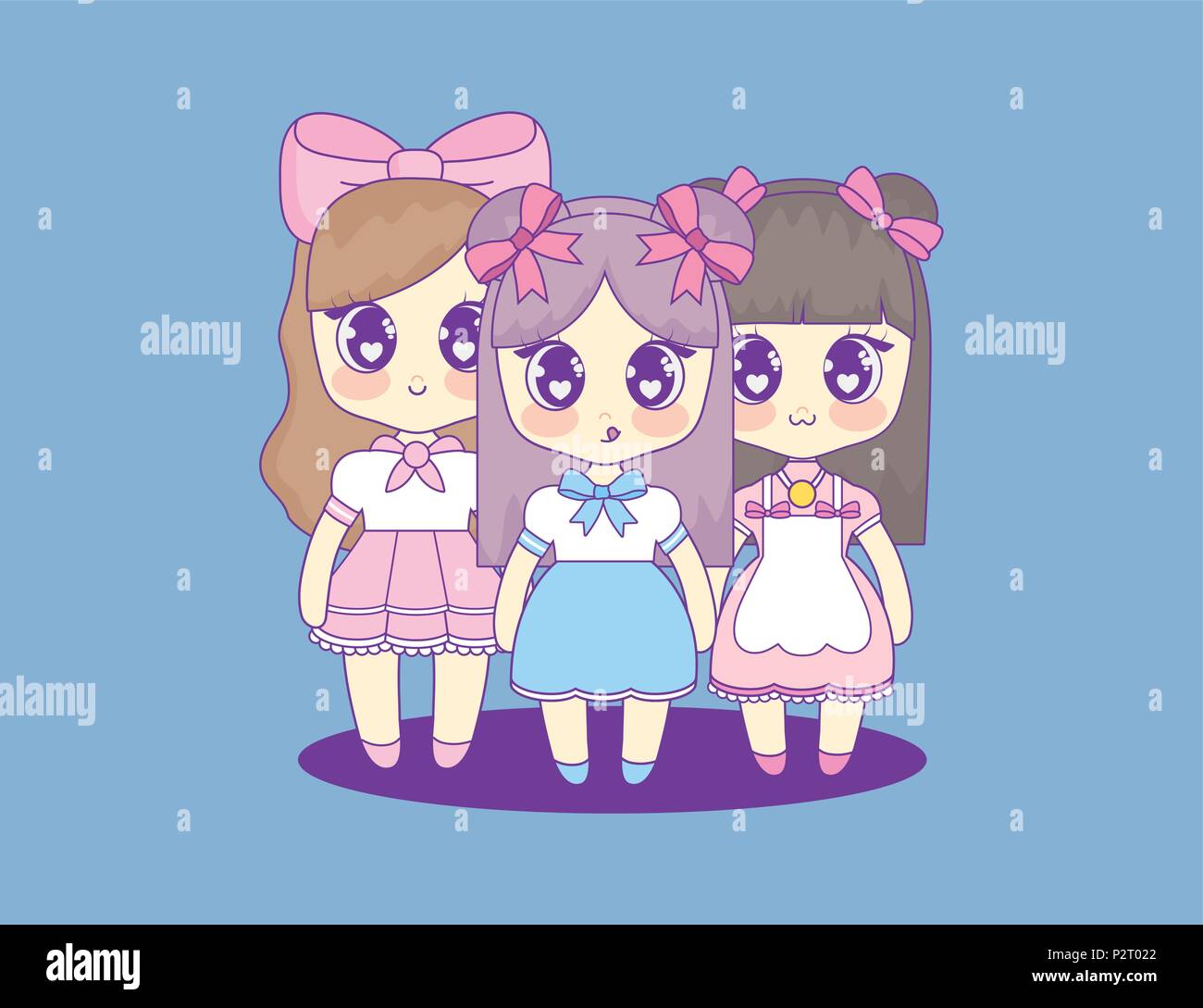 cute kawaii girls characters vector illustration design Stock Vector ...