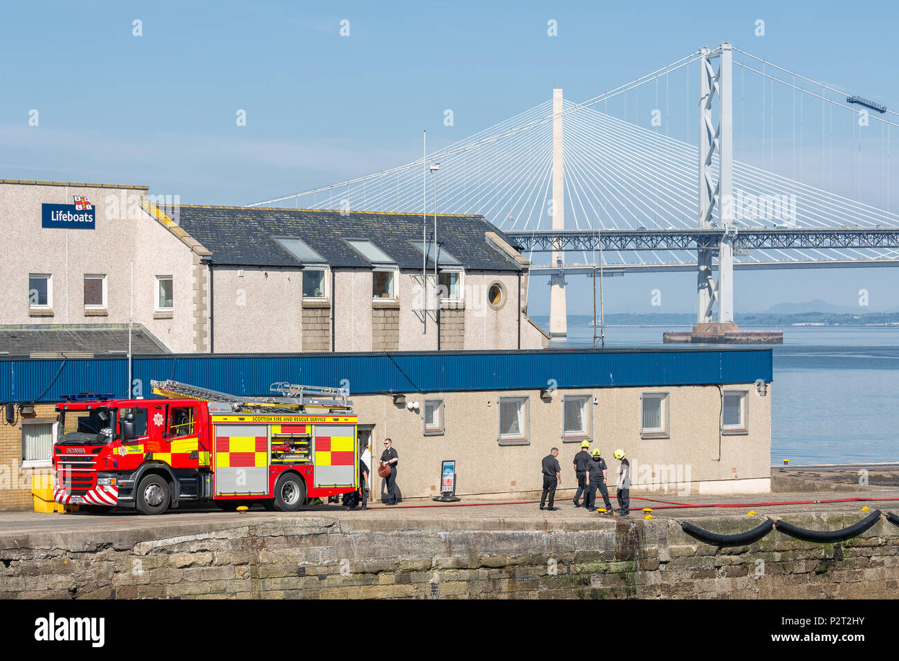 Queensferry, Scotland - May 19, 2018: Fire-brigade exercise at jetty ...