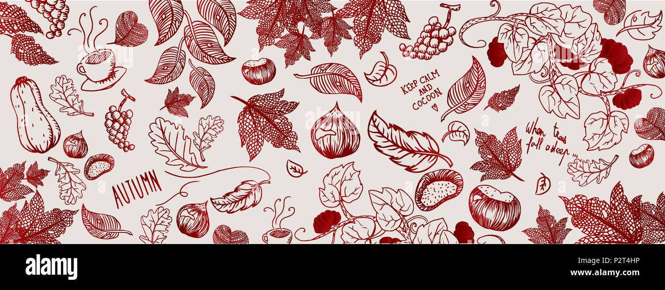 Sweet autumn doodles full vector large banner Stock Vector Image & Art ...