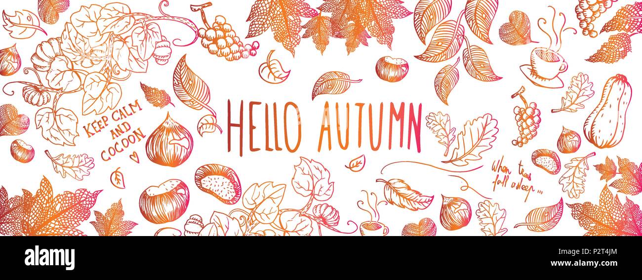 Sweet autumn doodles full vector large banner Stock Vector Image & Art ...
