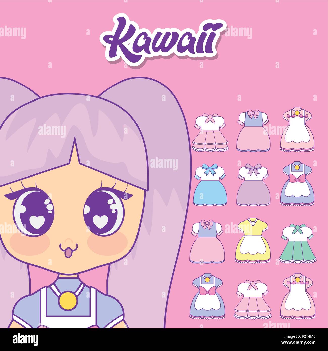 kawaii girl with set clothes vector illustration design Stock Vector ...