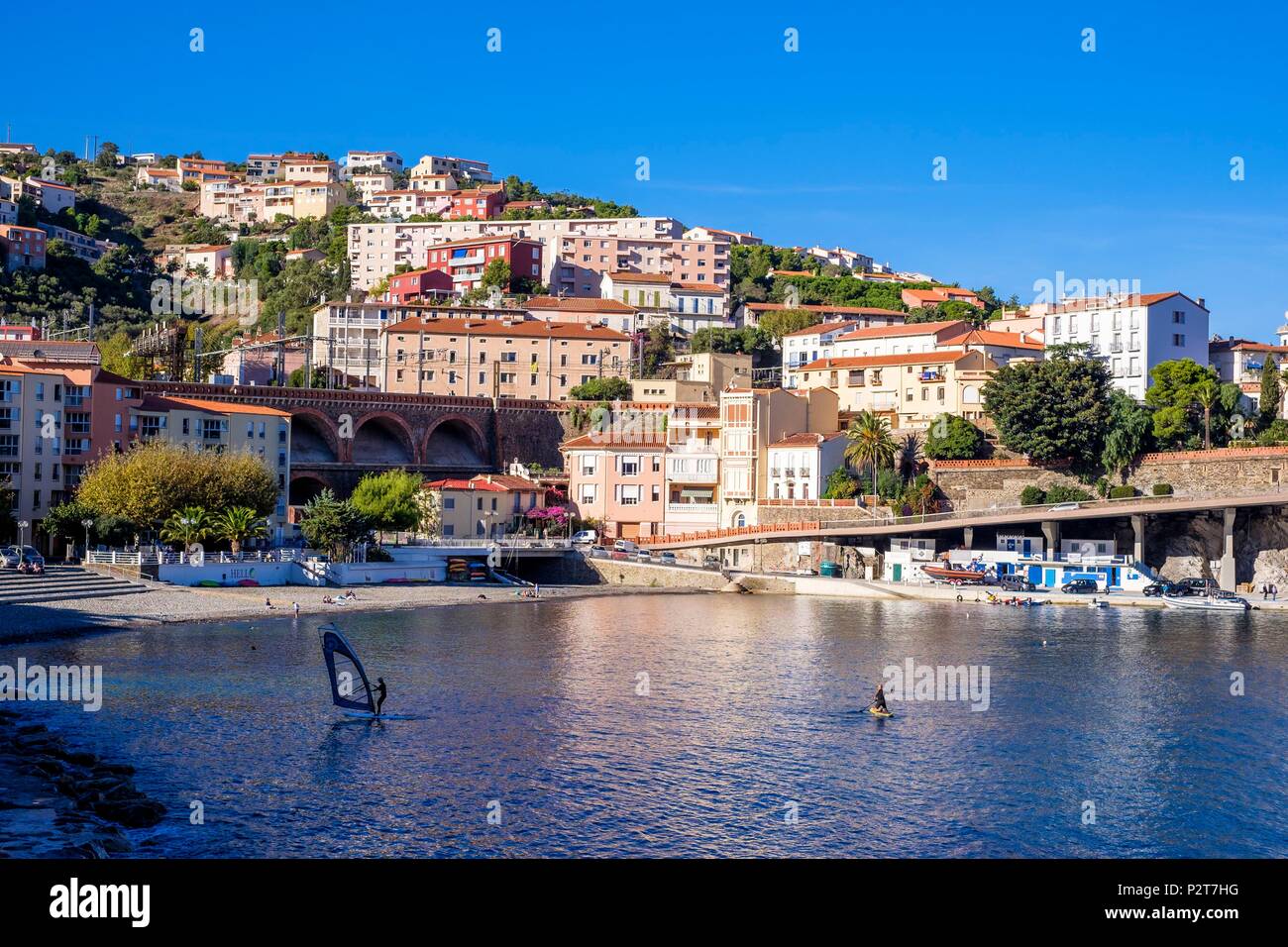 France, Pyrenees Orientales, Cote Vermeille, Cerbere, the harbour and ...