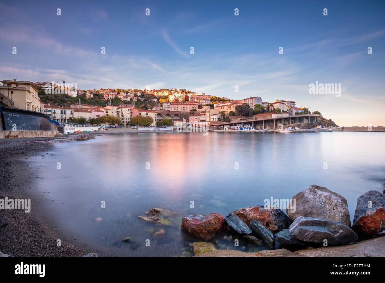 France, Pyrenees Orientales, Cote Vermeille, Cerbere, the harbour and ...