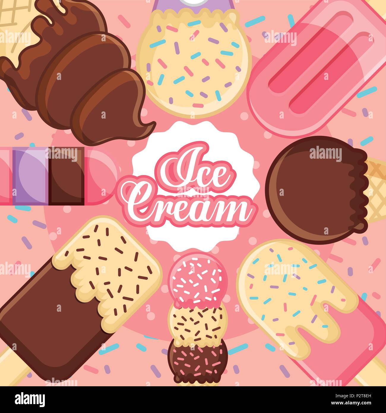 ices scream many types of cones popsicles flavors vector illustration ...