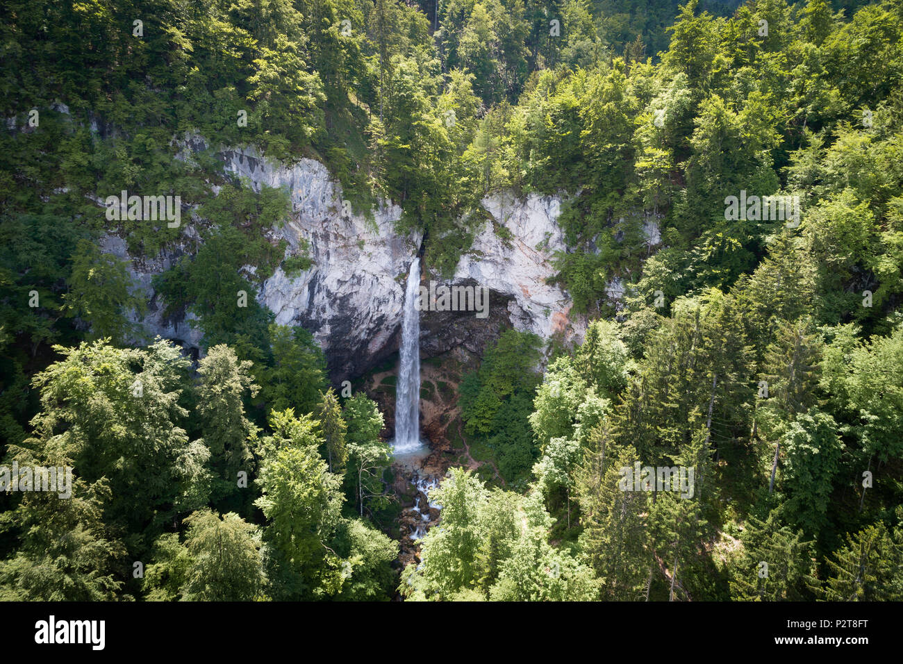 drone flight over giant big waterfall called Wildensteiner waterfall in ...
