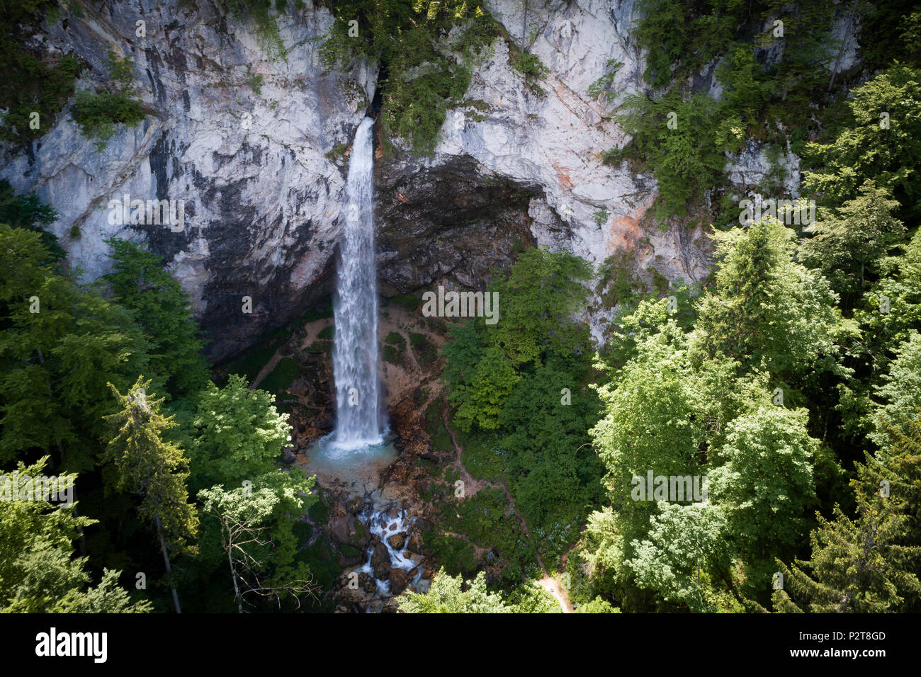 drone flight over giant big waterfall called Wildensteiner waterfall in ...