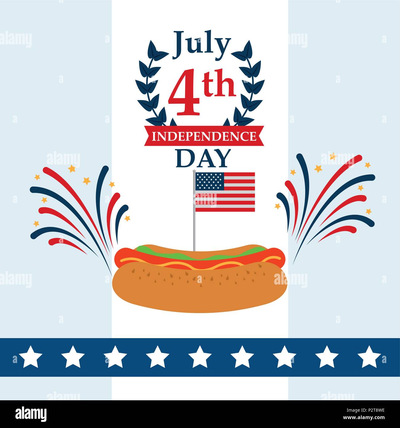 food american independence day happy july date hotdog fireworks vector ...