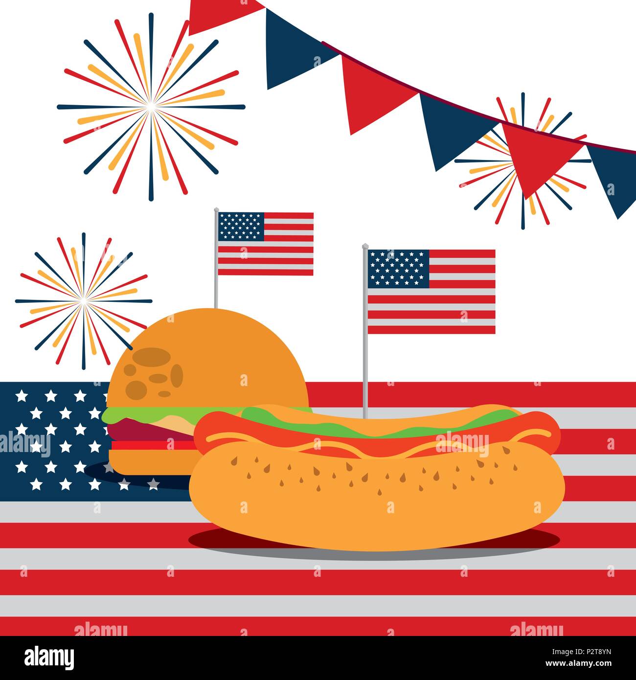 food american independence day pennants usa flag fireworks hamburger ...